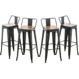 Andeworld Set of 4 Industrial Metal Bar Stools with Wooden Seats, 30 ...