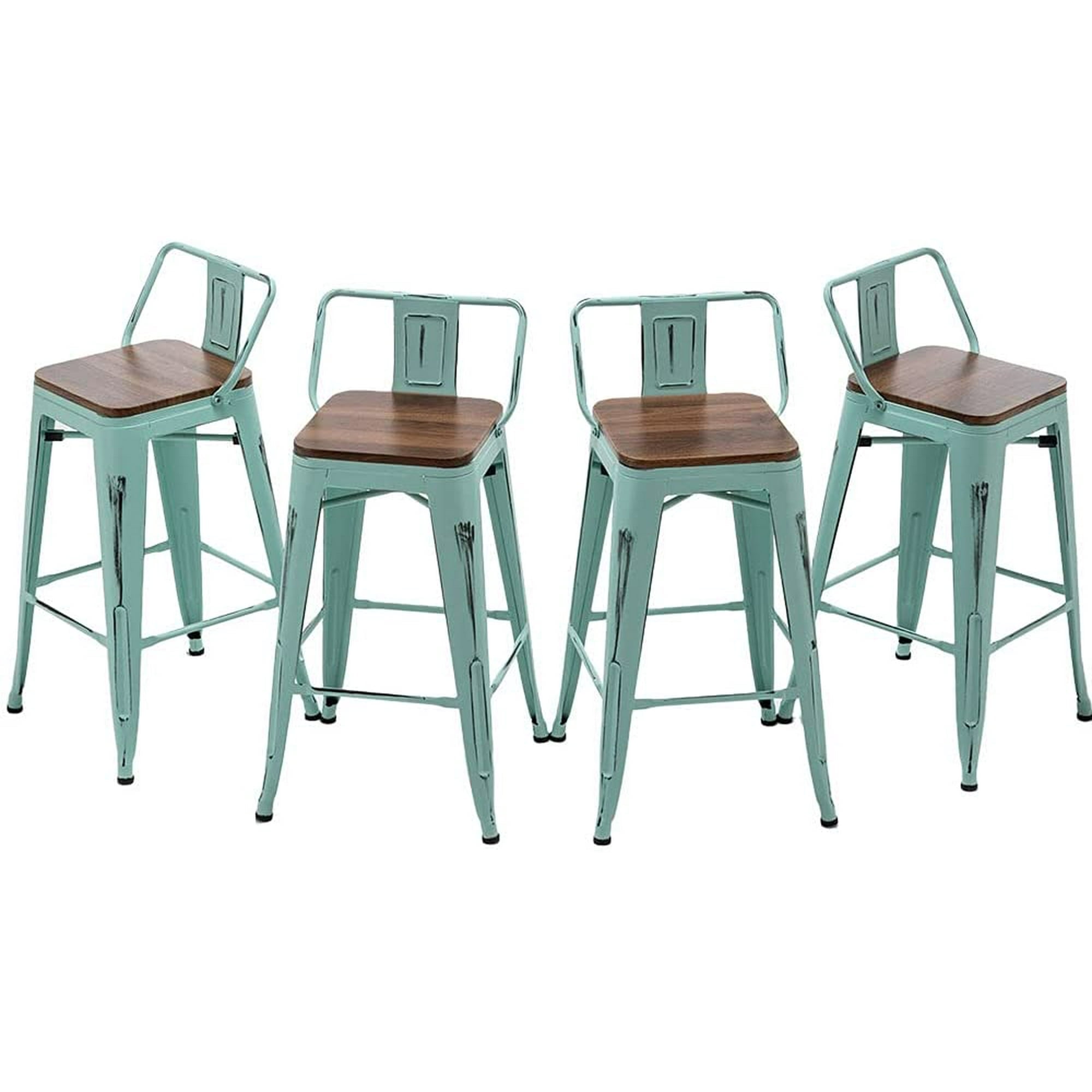 Andeworld Set of 4 Industrial Metal Bar Stools with Wooden Seats, 30 ...