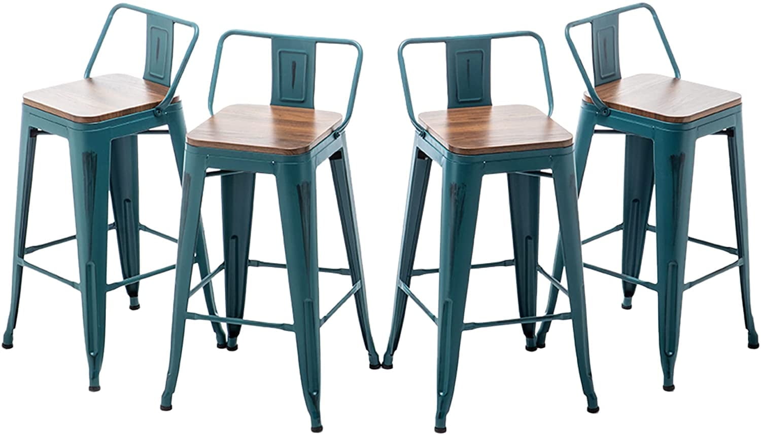 Andeworld Set of 4 Industrial Metal Bar Stools with Wooden Seats, 30 ...