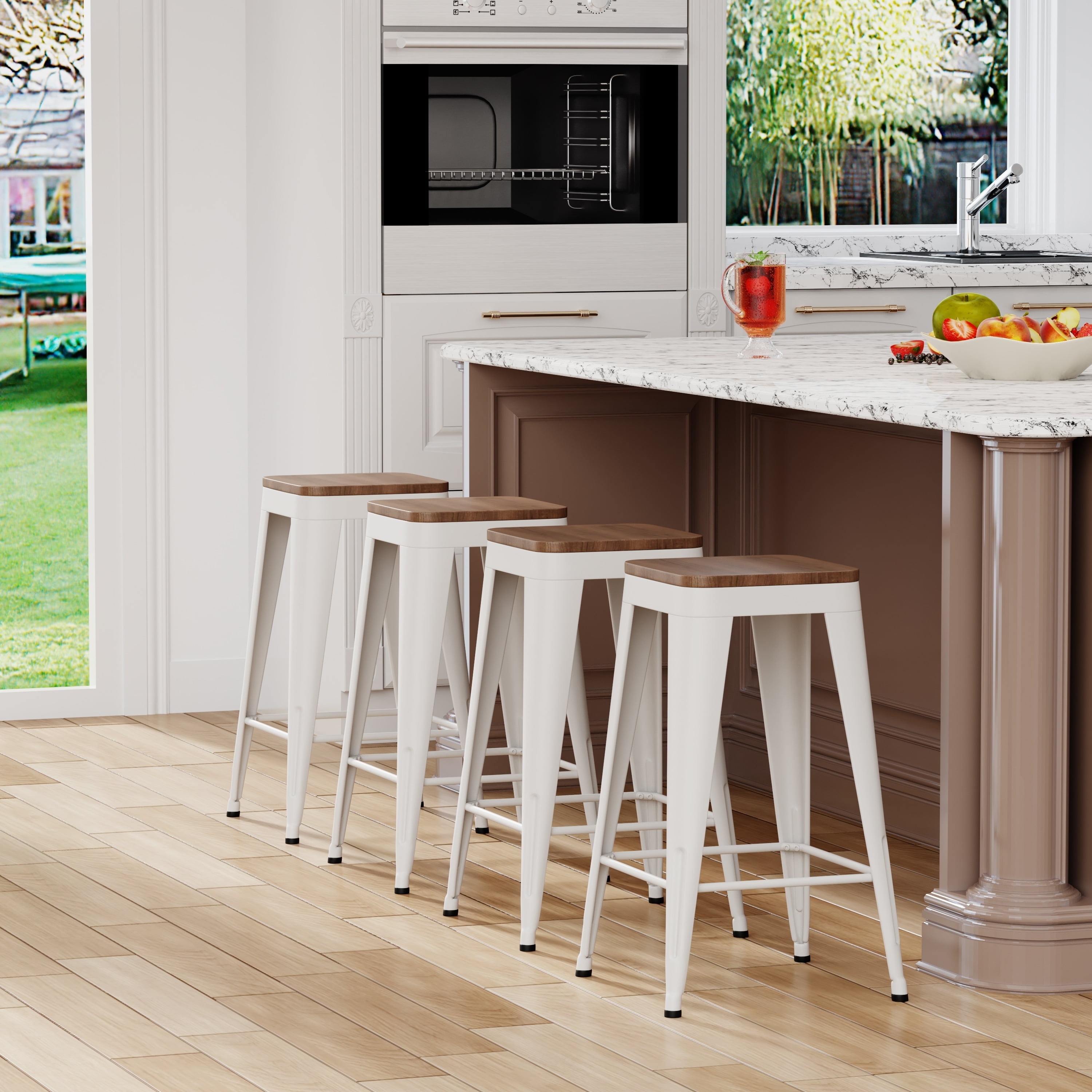 Andeworld Bar Stools Set of 4 Stackable Metal Bar Stools Industrial ...