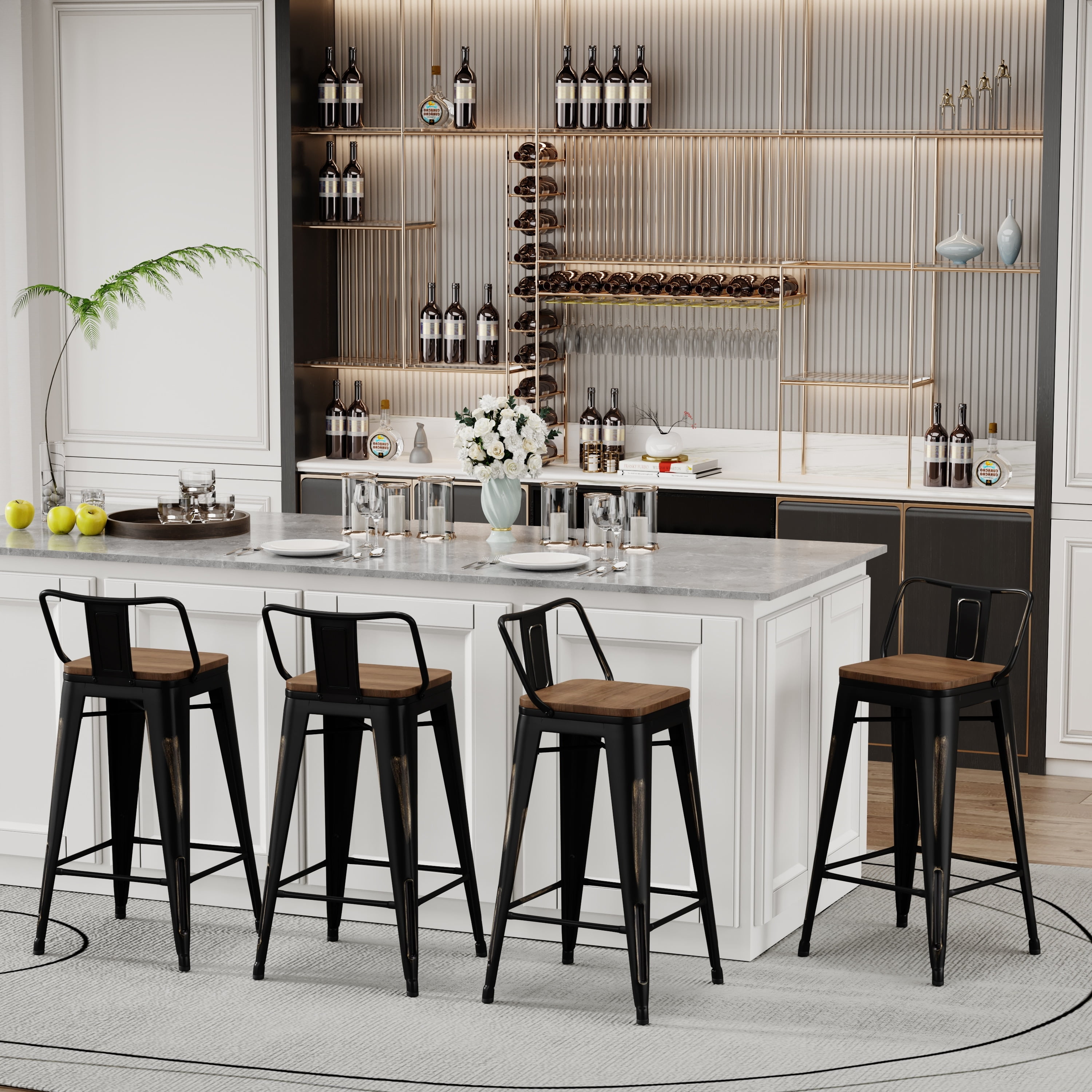 Andeworld Bar Stools With Back set of 4 Industrial Metal Barstools with ...