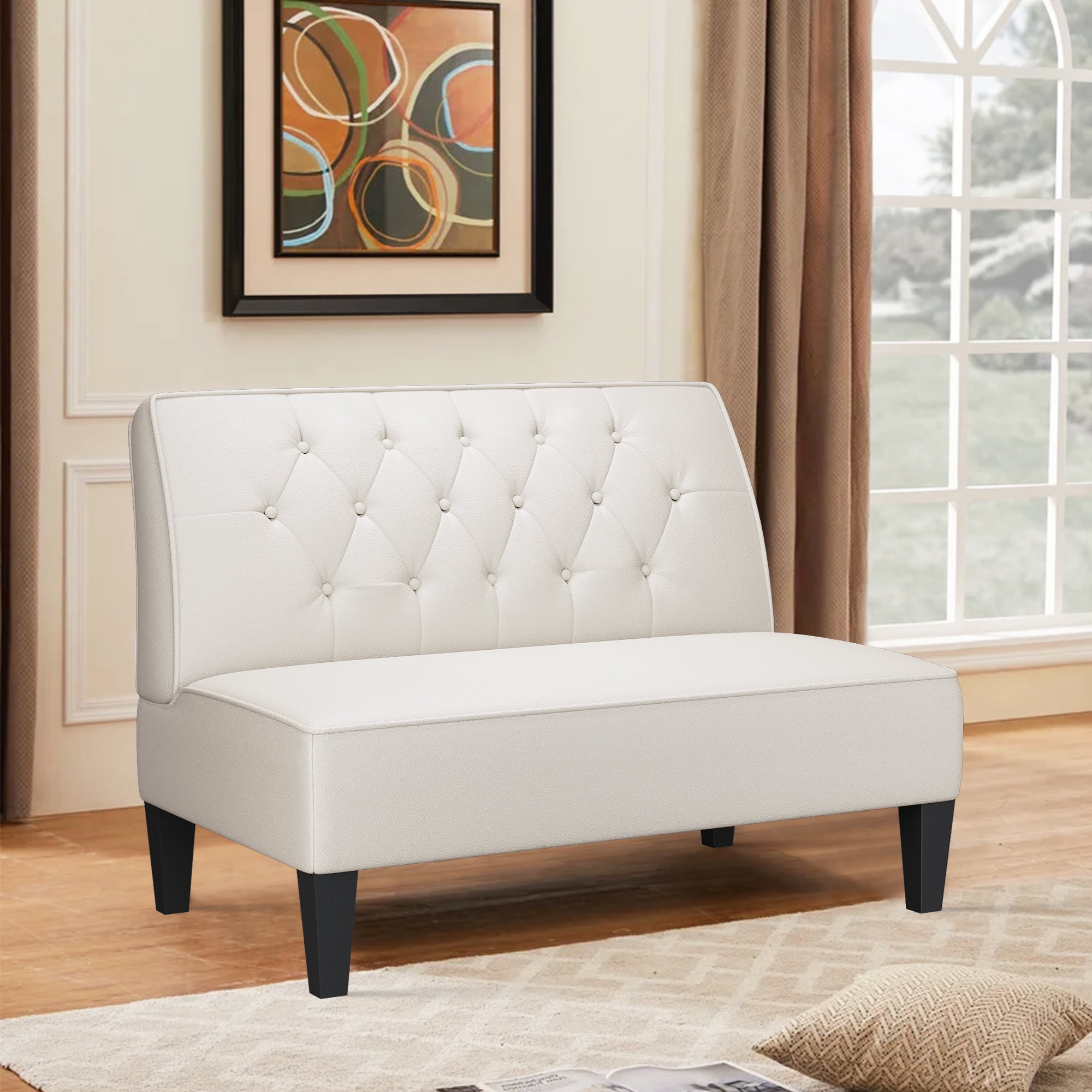 Andeworld Button Tufted Loveseat Settee Upholstered Sofa Backrest