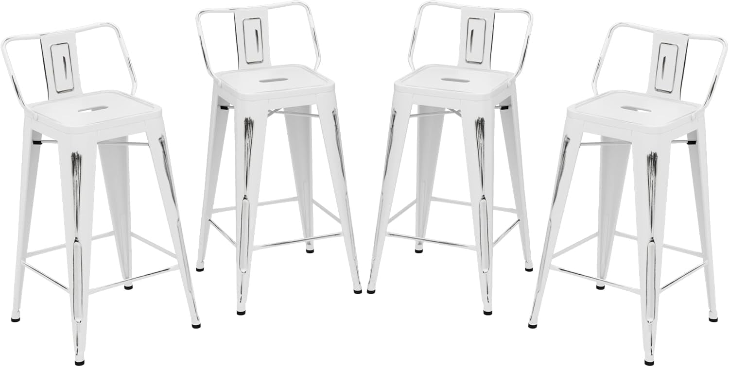 Andeworld Distressed Bar Stools Set of 4 Counter Stools Metal Barstools ...