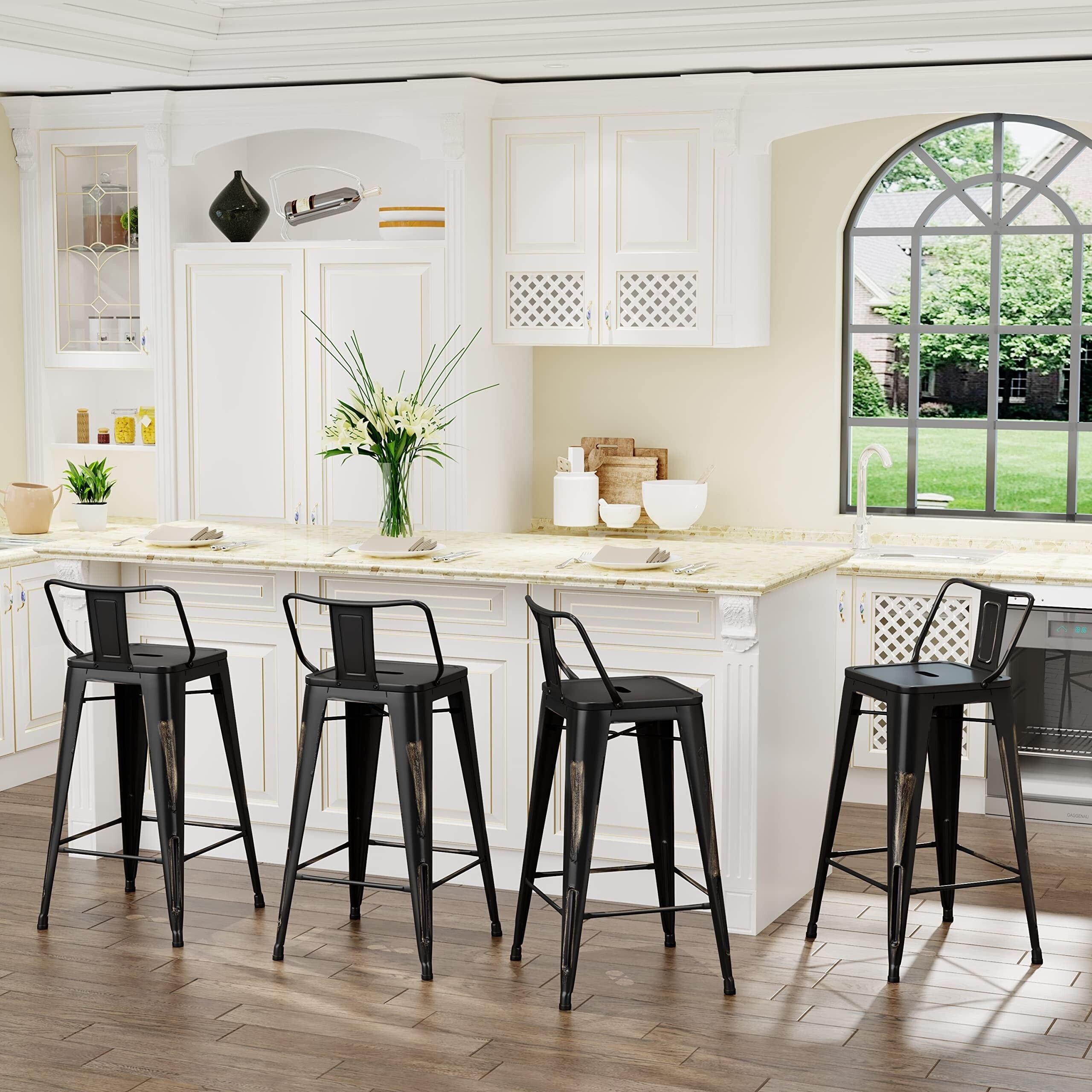 Andeworld Metal Bar Stools Set of 4,Bar Stool with Low Back for Indoor ...