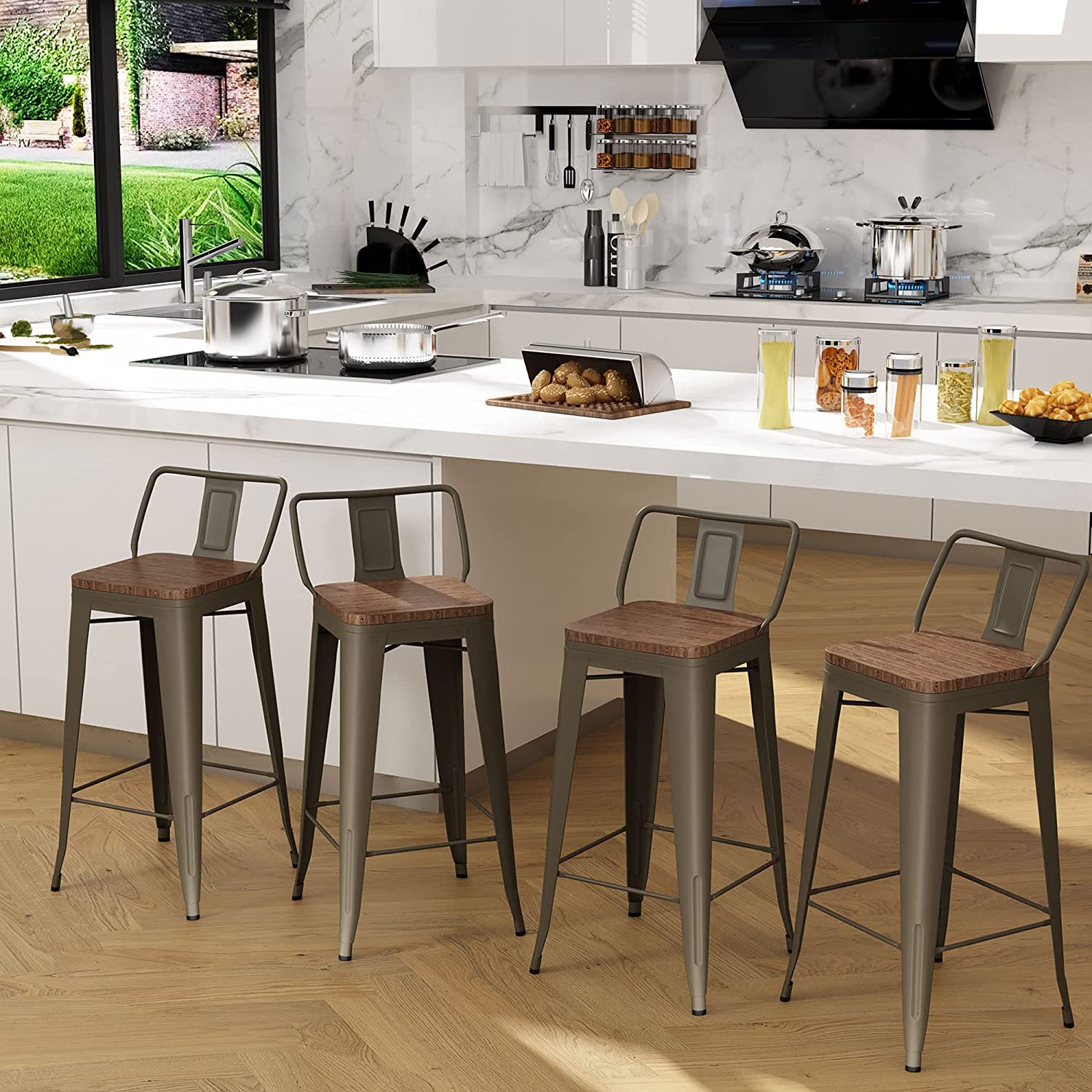 Andeworld Metal Bar Stools Set of 4 Kitchen Counter Stools Bristro ...