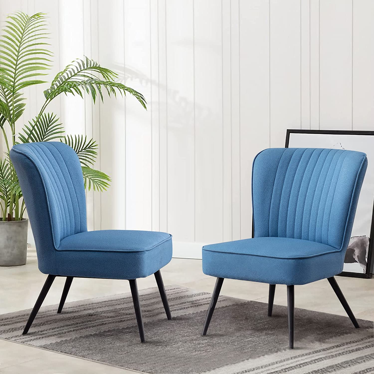 Andeworld Modern Armless Accent Chair Set of 2, Upholstered, Blue, Mid ...