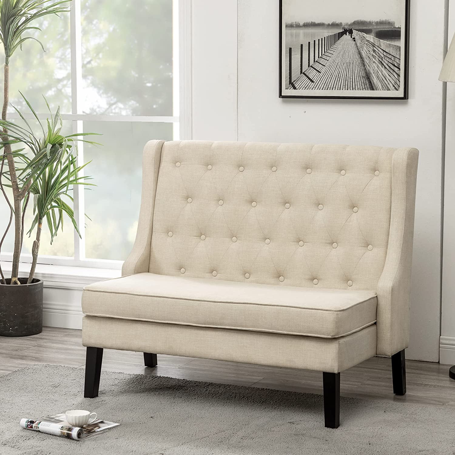 Andeworld Modern Tufted Button High Back Upholstered Settee Loveseat ...