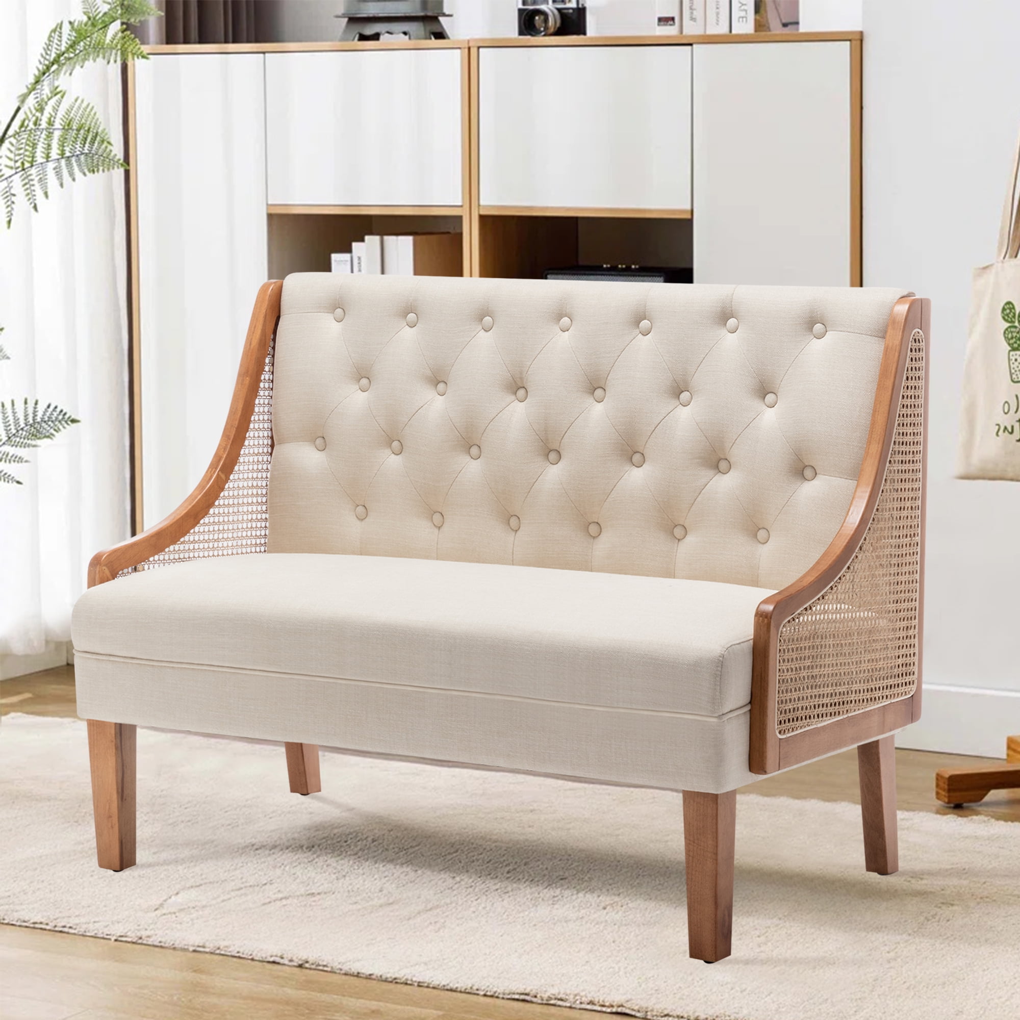 Andeworld Small Loveseat,Single Mini Sofa Couch with Rattan Armrests ...