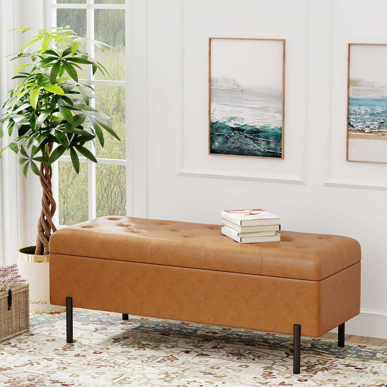 Andeworld Storage Bench, Faux Leather Modern Bedroom Bench, Upholstered ...