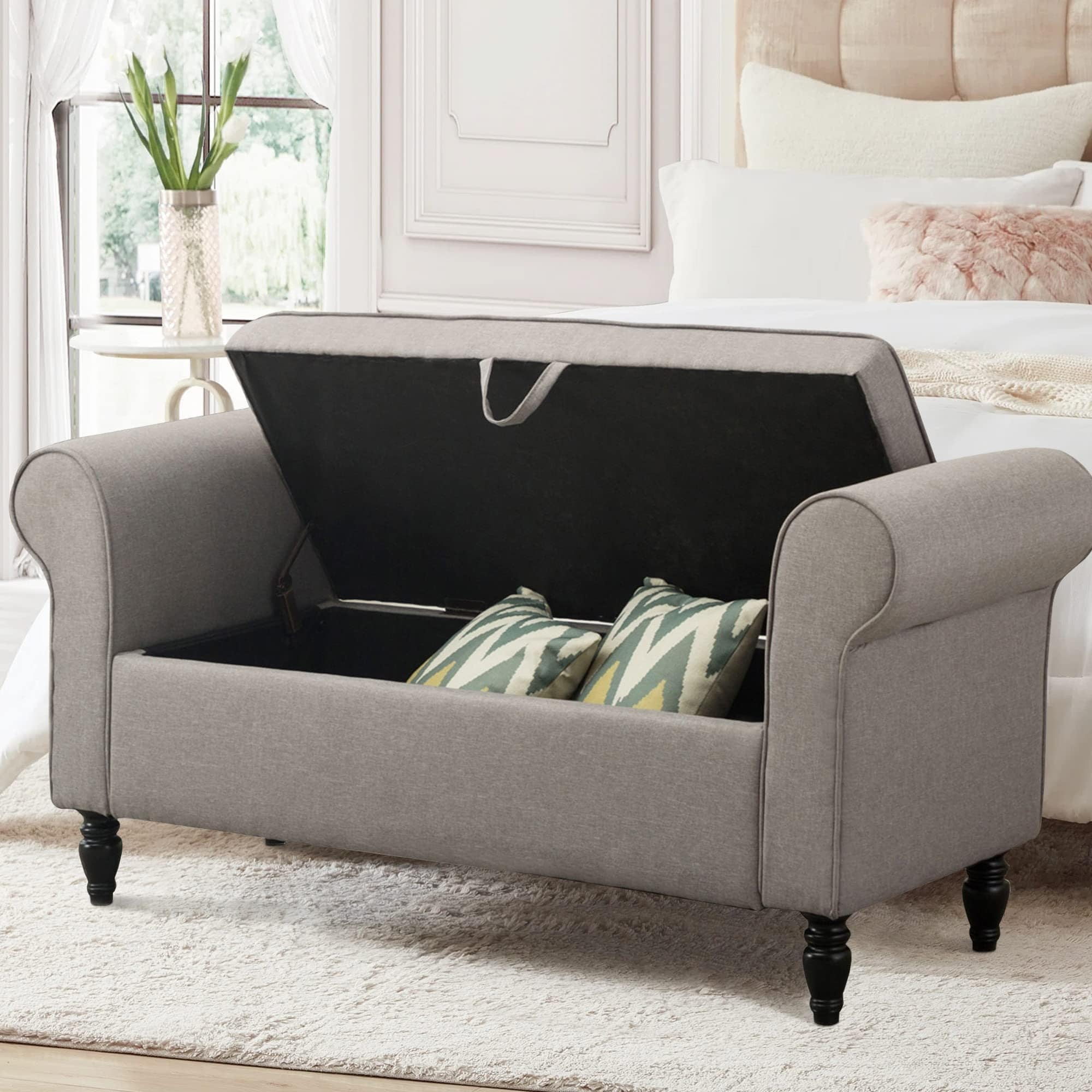 Andeworld Storage Bench Ottoman with Upholstered Arms,bench in front of ...