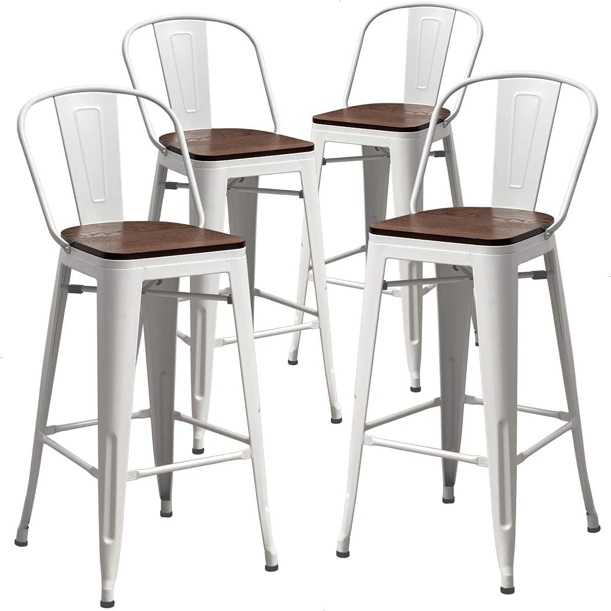 Metropolis Metal Arm Bar Stool With Wood Seat (Set of 4), Multiple ...
