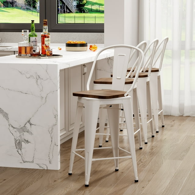 Andeworld Metal Bar Stools, Swivel High Back Indoor Chairs, Set of 4 ...