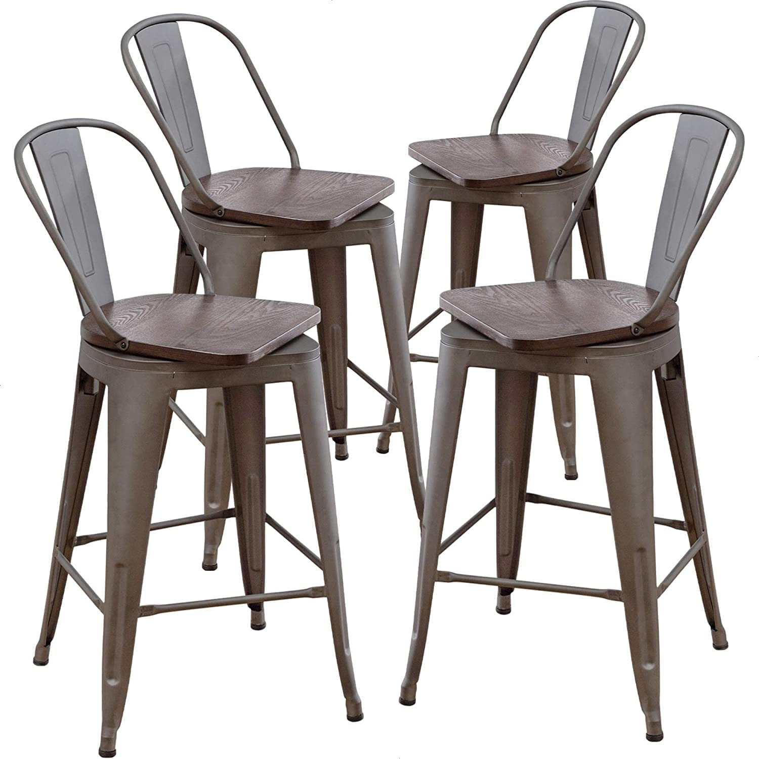 Andeworld Swivel Metal Bar Stools with Backs Counter Stools Set of 4 ...