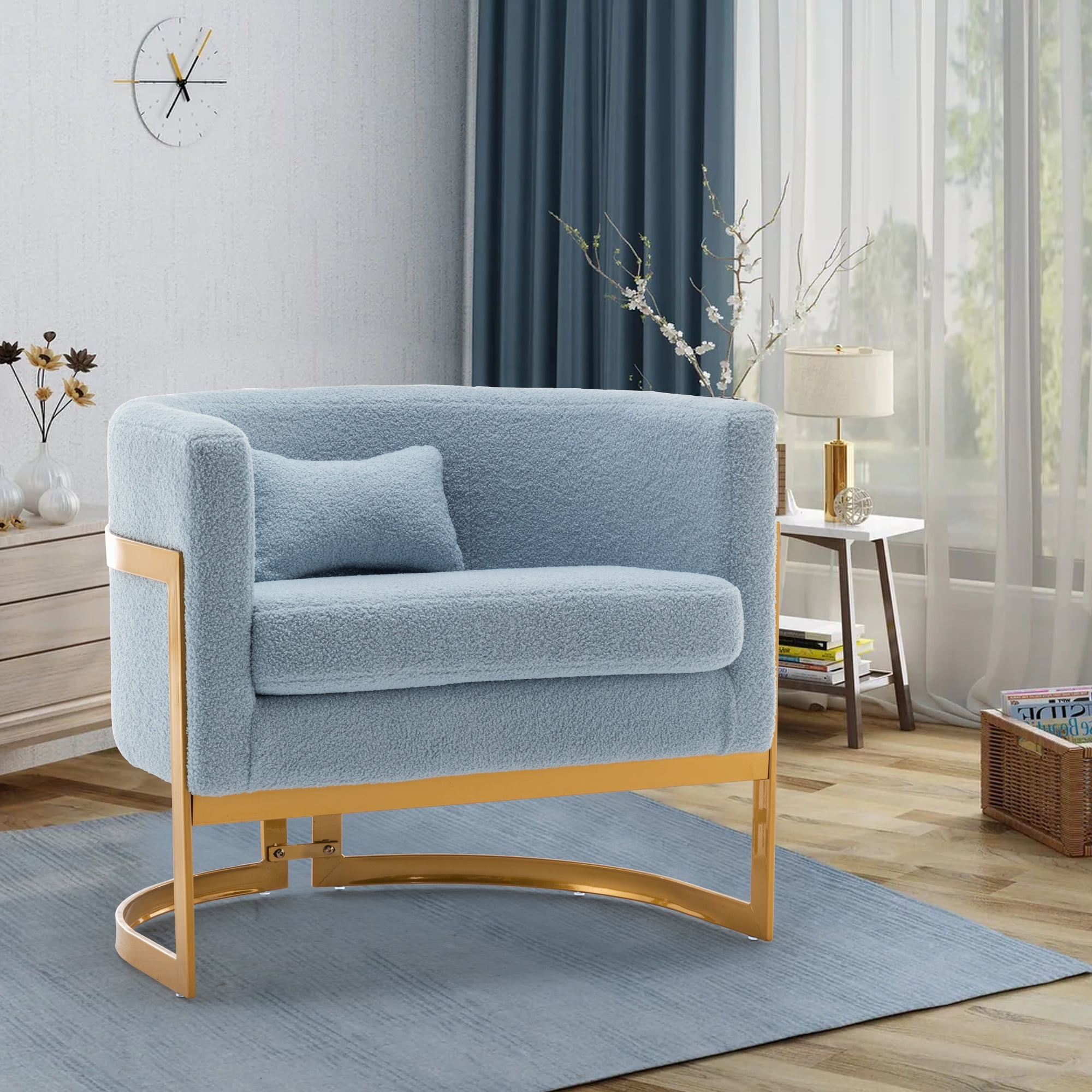 Andeworld Upholstered Barrel Accent Chair Modern Wide Arm Chair for ...