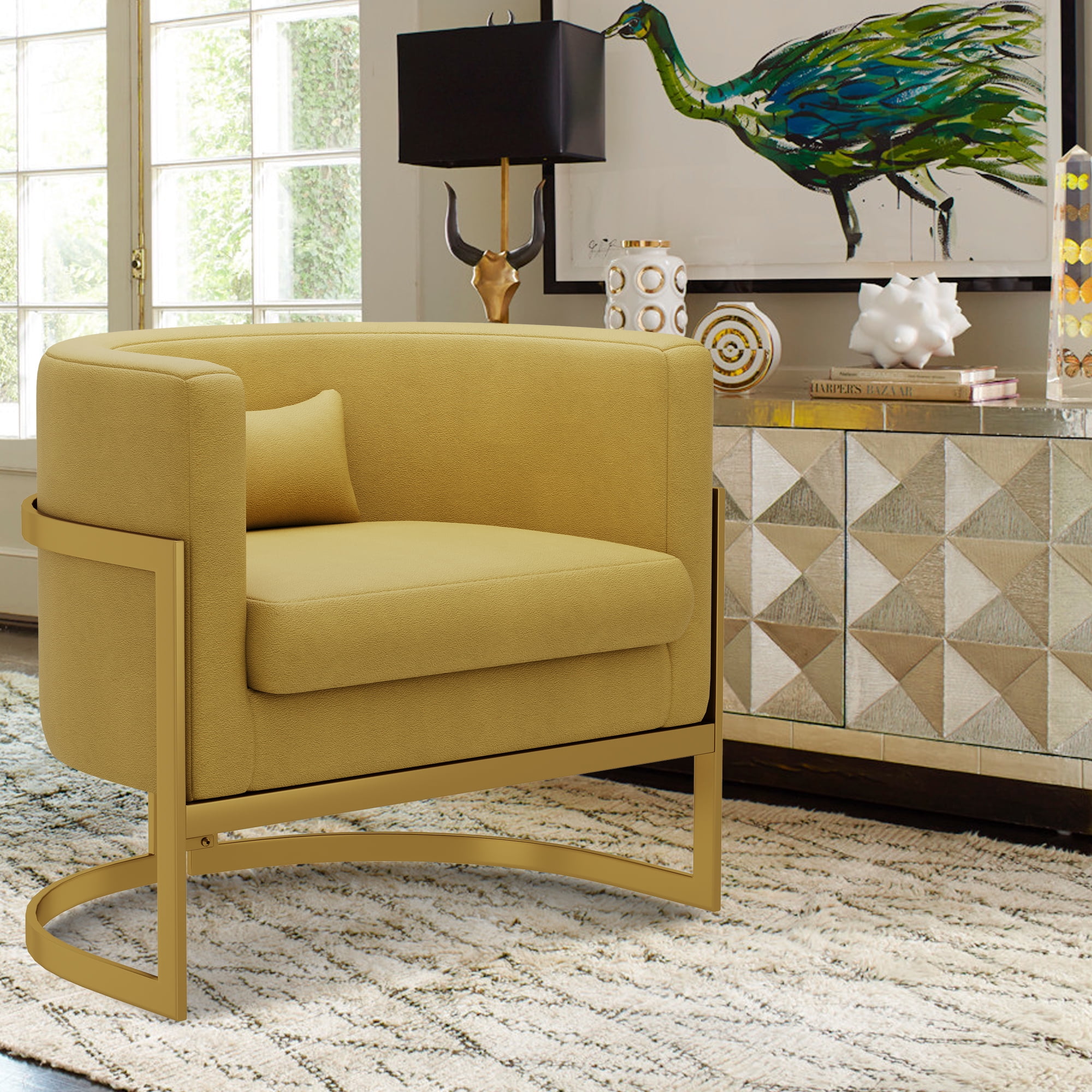 Andeworld Modern Upholstered Barrel Accent Chair with Metal Legs and ...