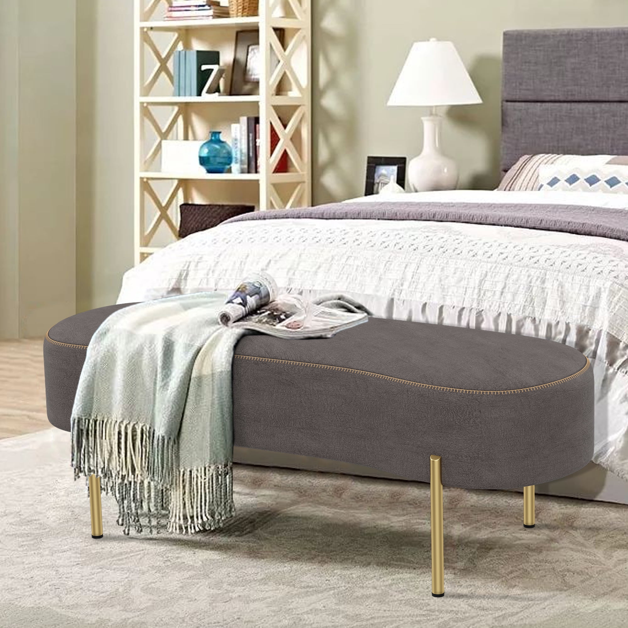 Andeworld Upholstered Ottoman Bench Seat with Gold Legs,Sitting Bench ...