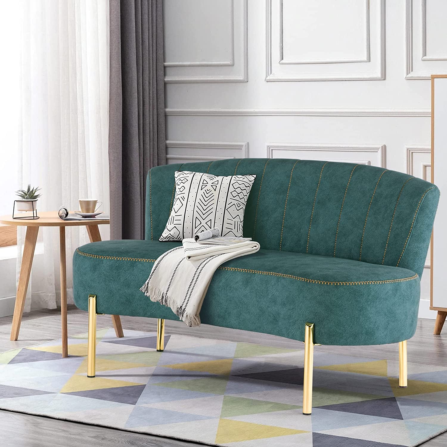 Andeworld Upholstered Small Sofa, Modern Loveseat, Tufted Velvet 2 ...