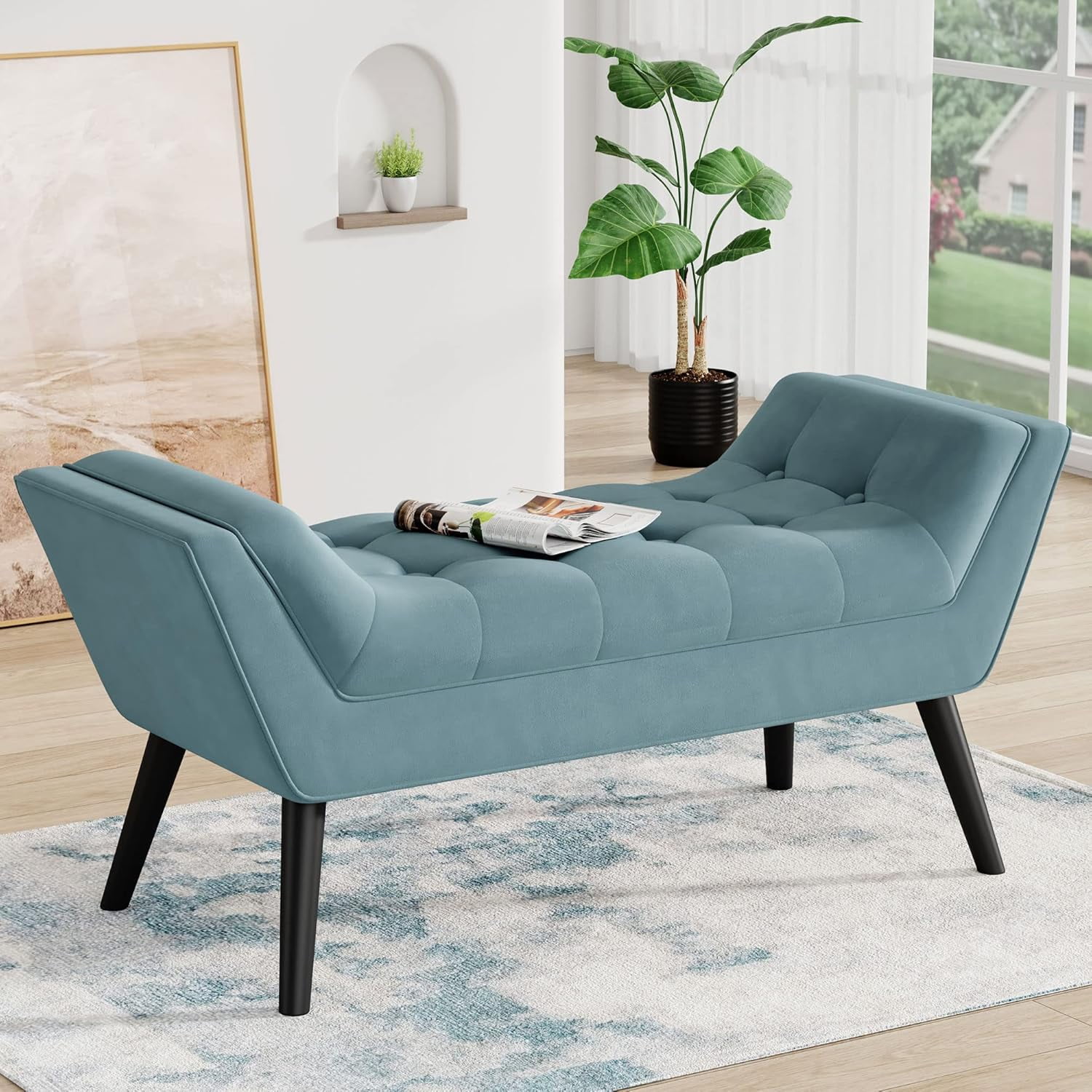 Andeworld Upholstered Tufted Small Cute Bench Ottoman for Entryway ...