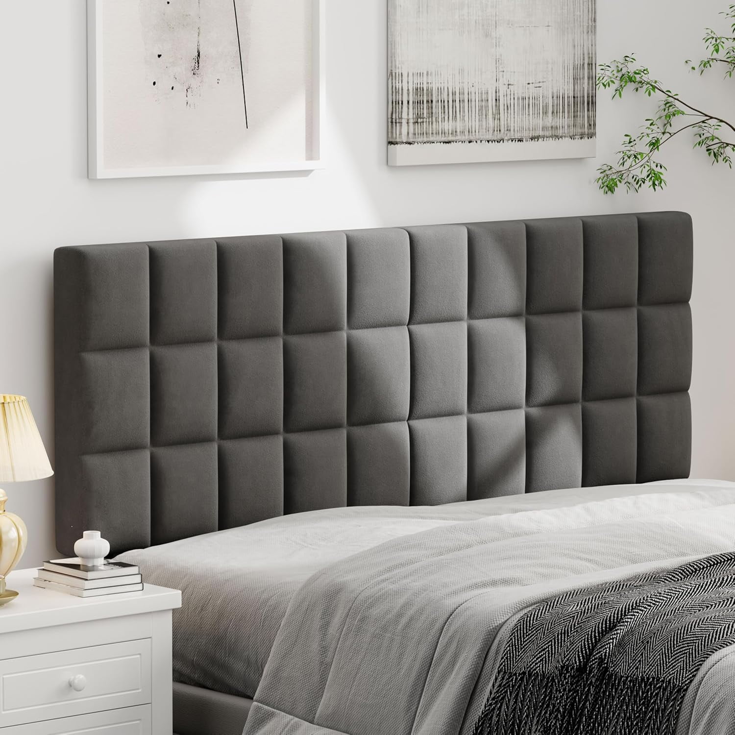 Andeworld Velvet Upholstered Tufted King Size Headboard,Wood Head Board ...