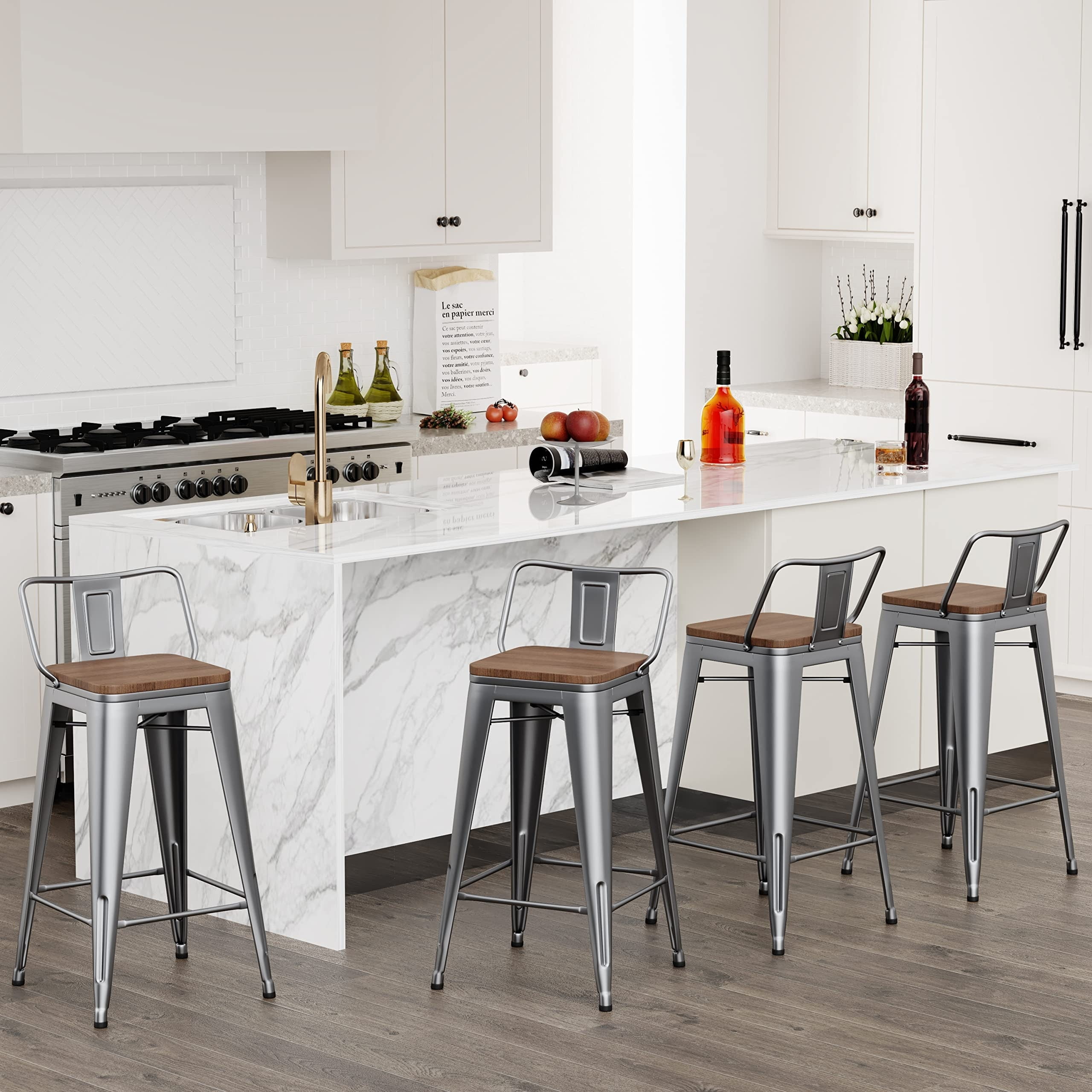 Andeworld bar stools with backs set of 4 Counter Bar Stools with Wood ...