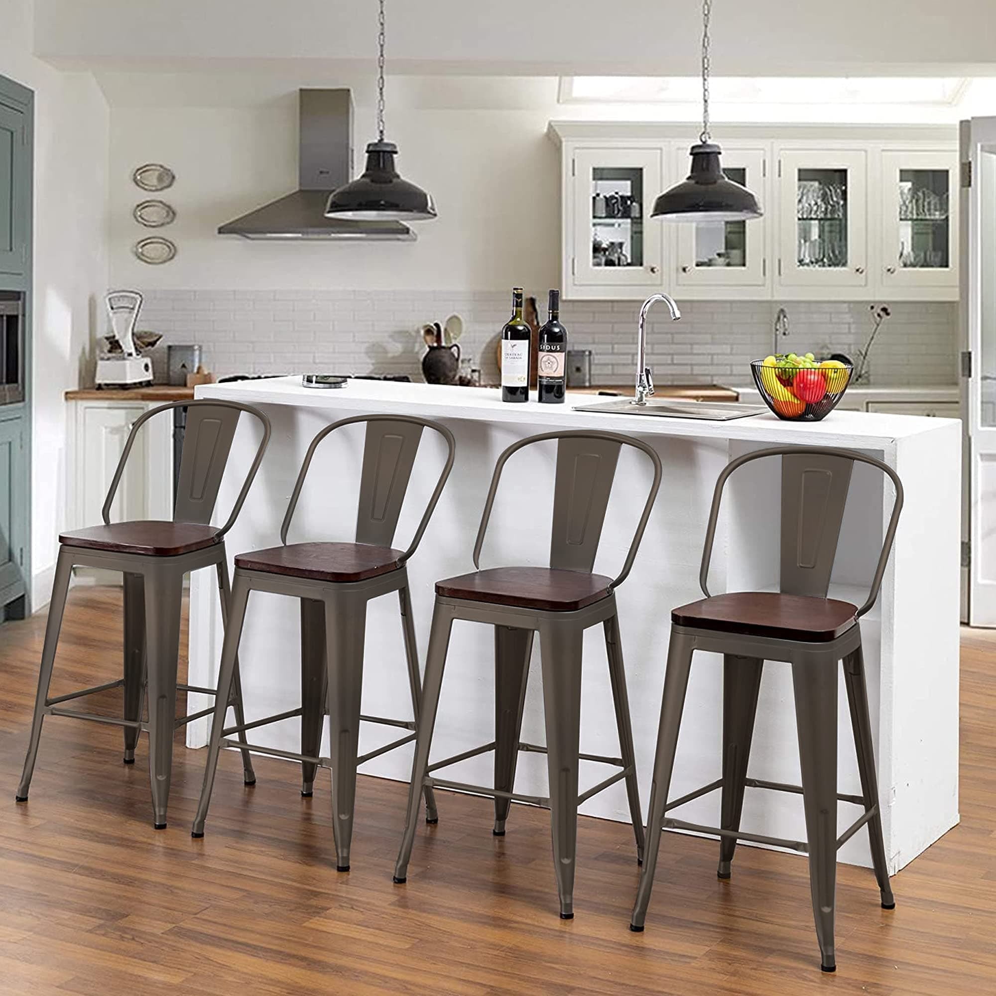 Andeworld farmhouse bar stools ,counter height bar stools set of 4 ...