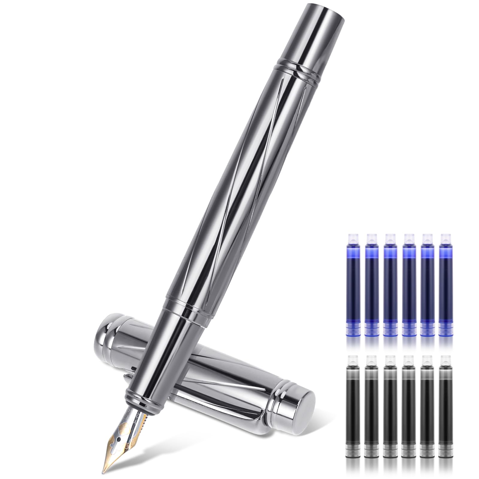 Andibro Luxury Fountain Pen Set, Heavy Duty Fine Nib Metal Fountain ...