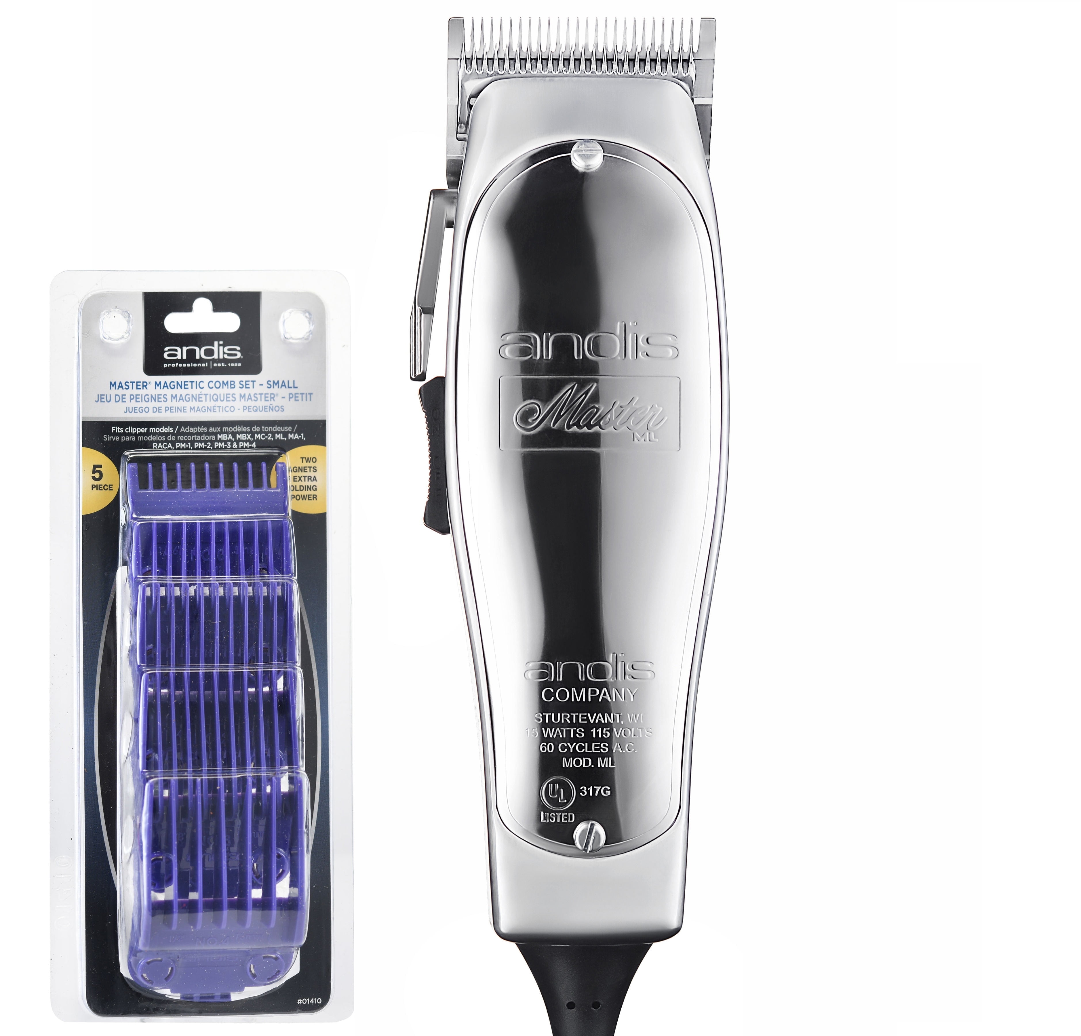 Andis Master ML Clipper #1557 +5 pack Andis Nano DOUBLE Magnetic Comb ...