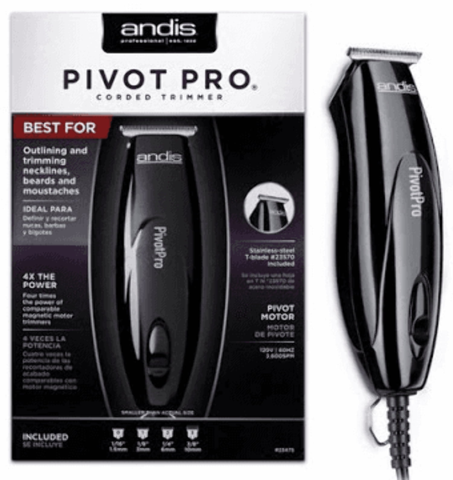 Andis Pivot Pro Professional Hair Trimmer 24805 PMT-1 Carbon T-Blade ...