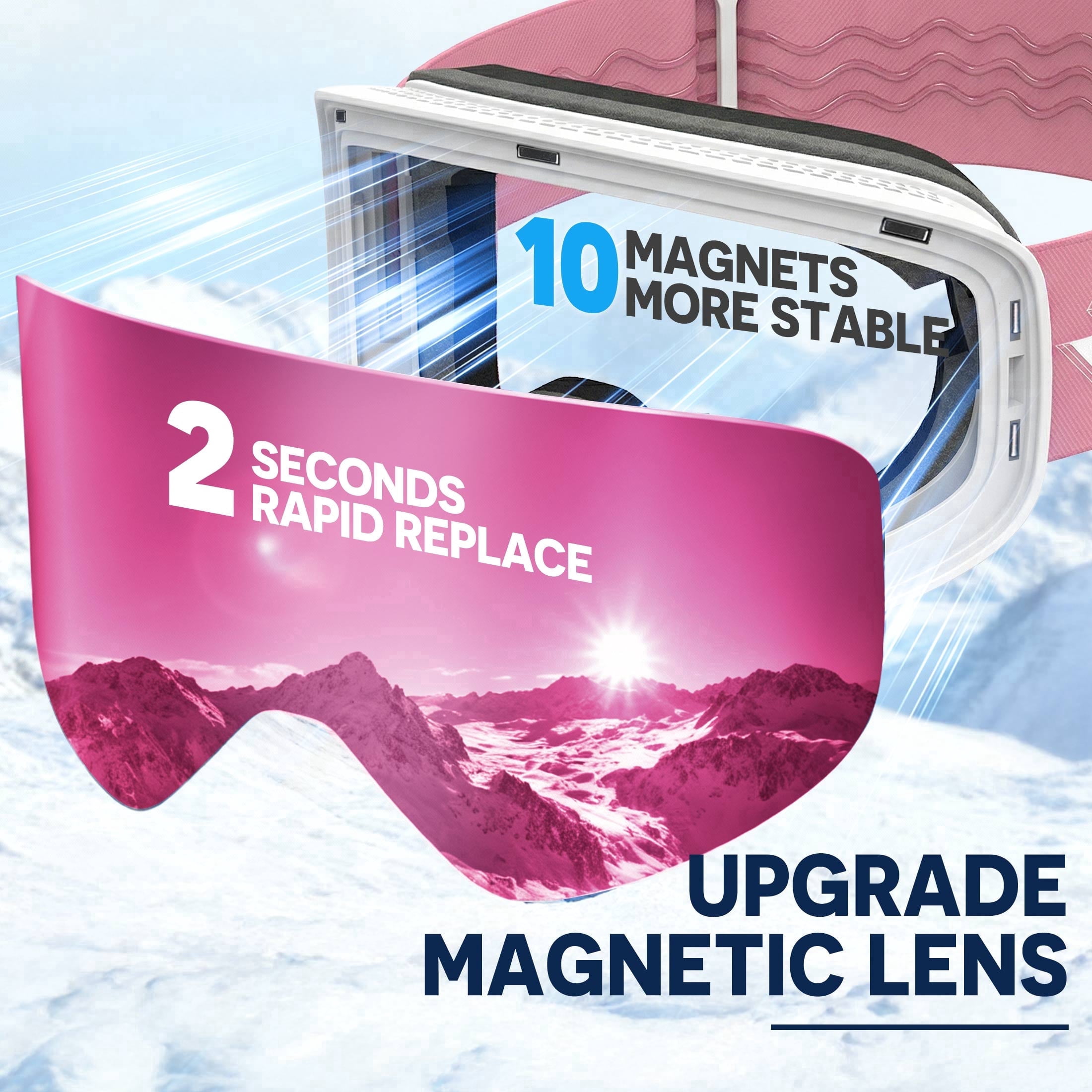 Andizun Ski Goggles with 2 Lens, Frameless OTG Snowboard Goggles with ...