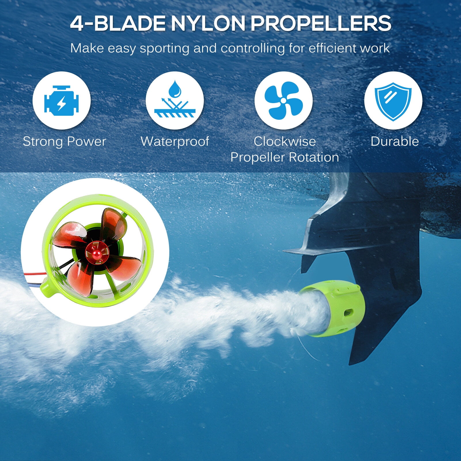 Andoer 12-24V Waterproof Brushless Motor, 4-Blade Propeller, 1000KV, 9 ...