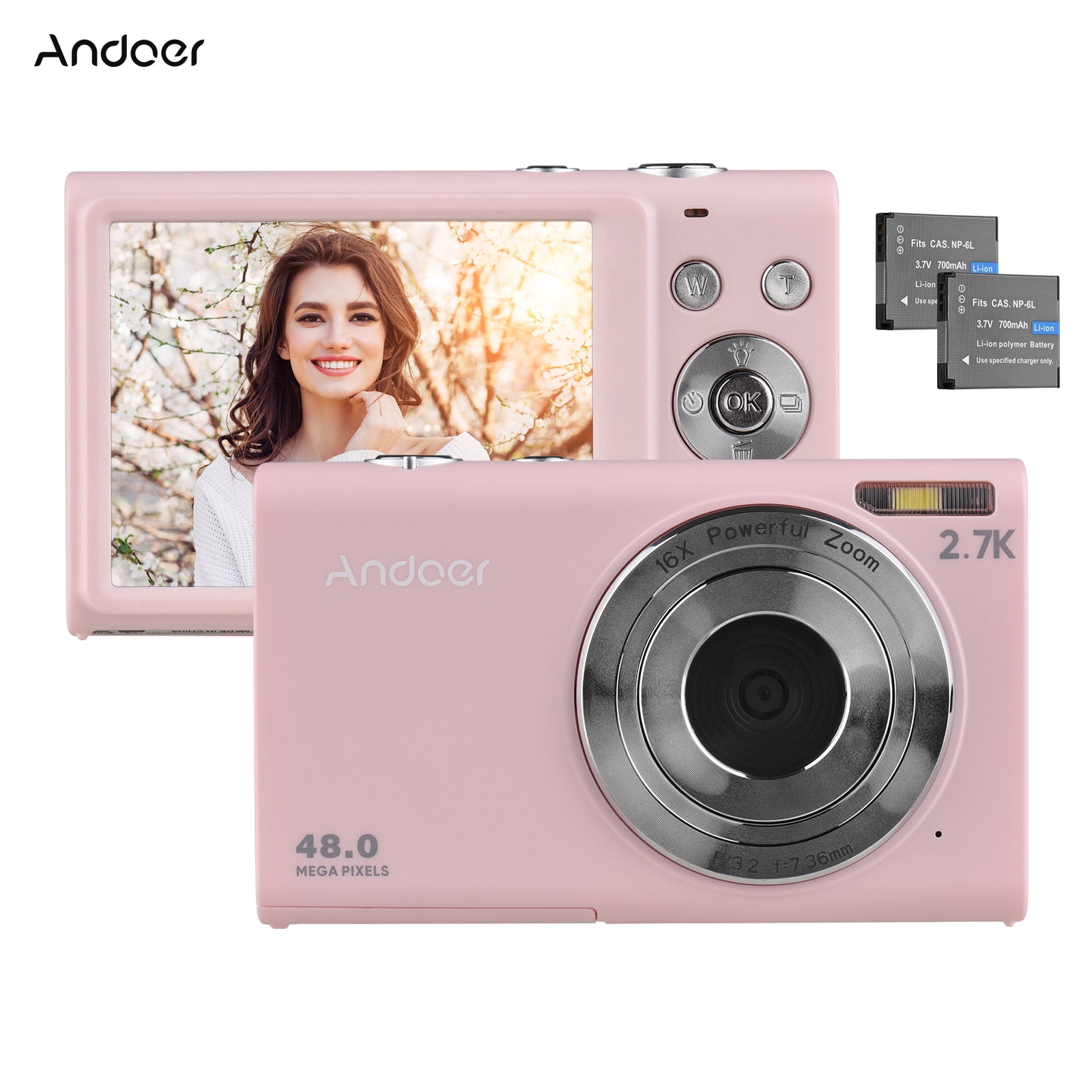 Andoer 2.7K Compact Digital Camera 48MP, 16X Zoom, Anti-shake, Face ...