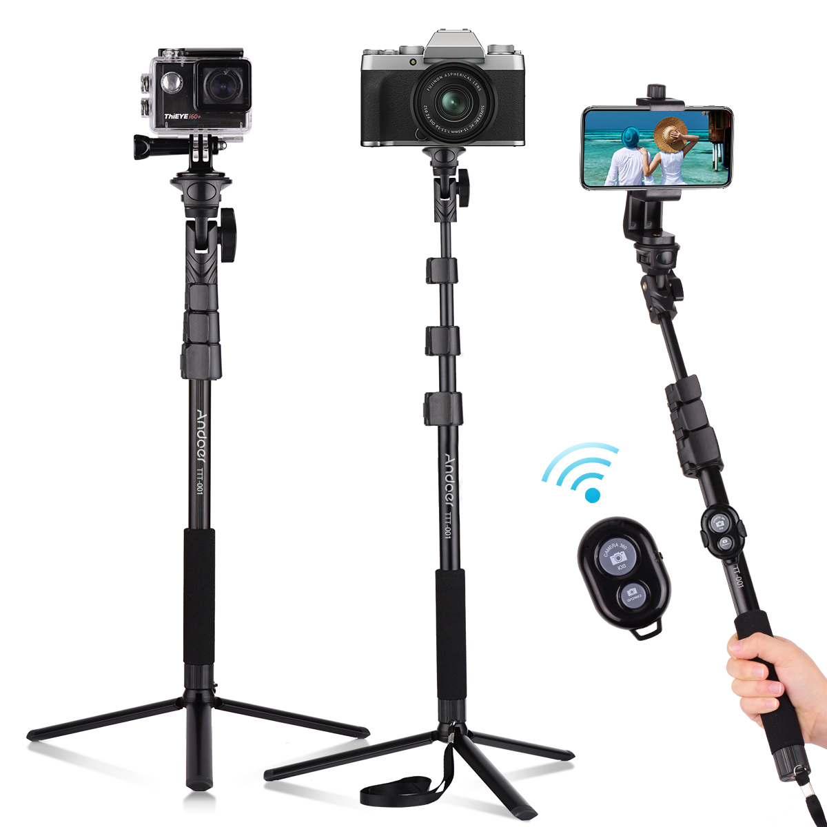 3 in 1 Extendable Selfie Stick Tripod with Detachable Bluetooth ...