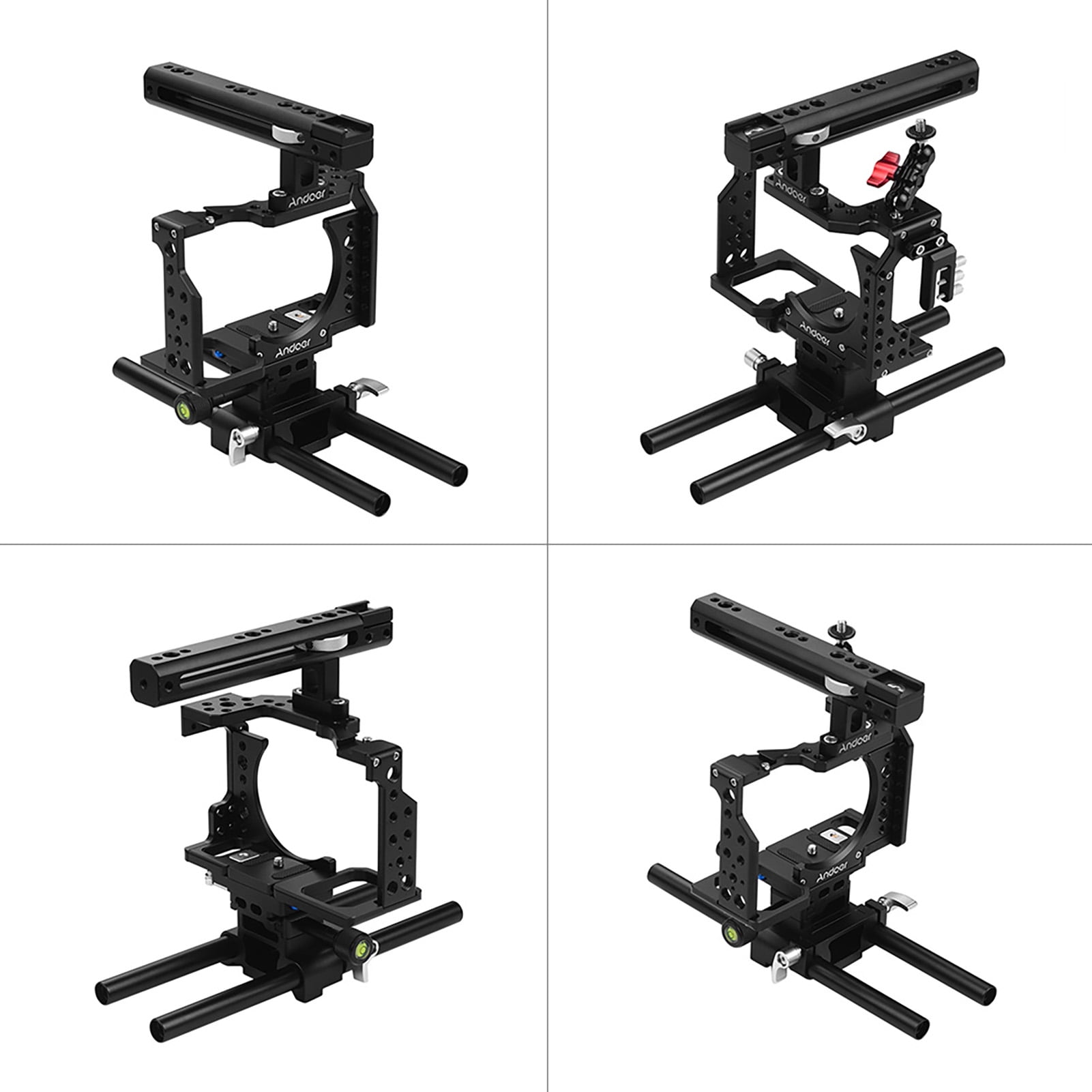 Andoer Camera Cage + Top Handle + 15mm Rod Baseplate Kit Video Film ...