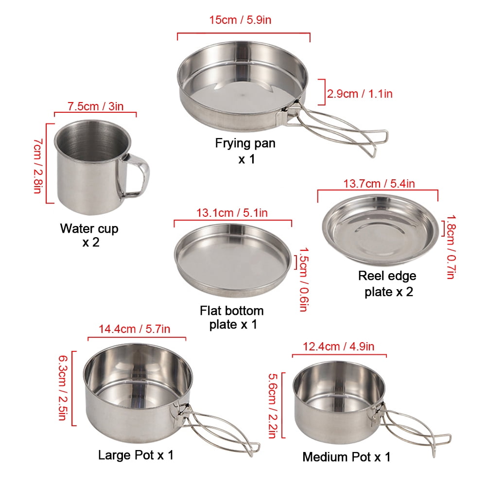 Andoer Kitchenware set,Cookware Mess Kit Plates CupsKit 8pcs Stainless ...