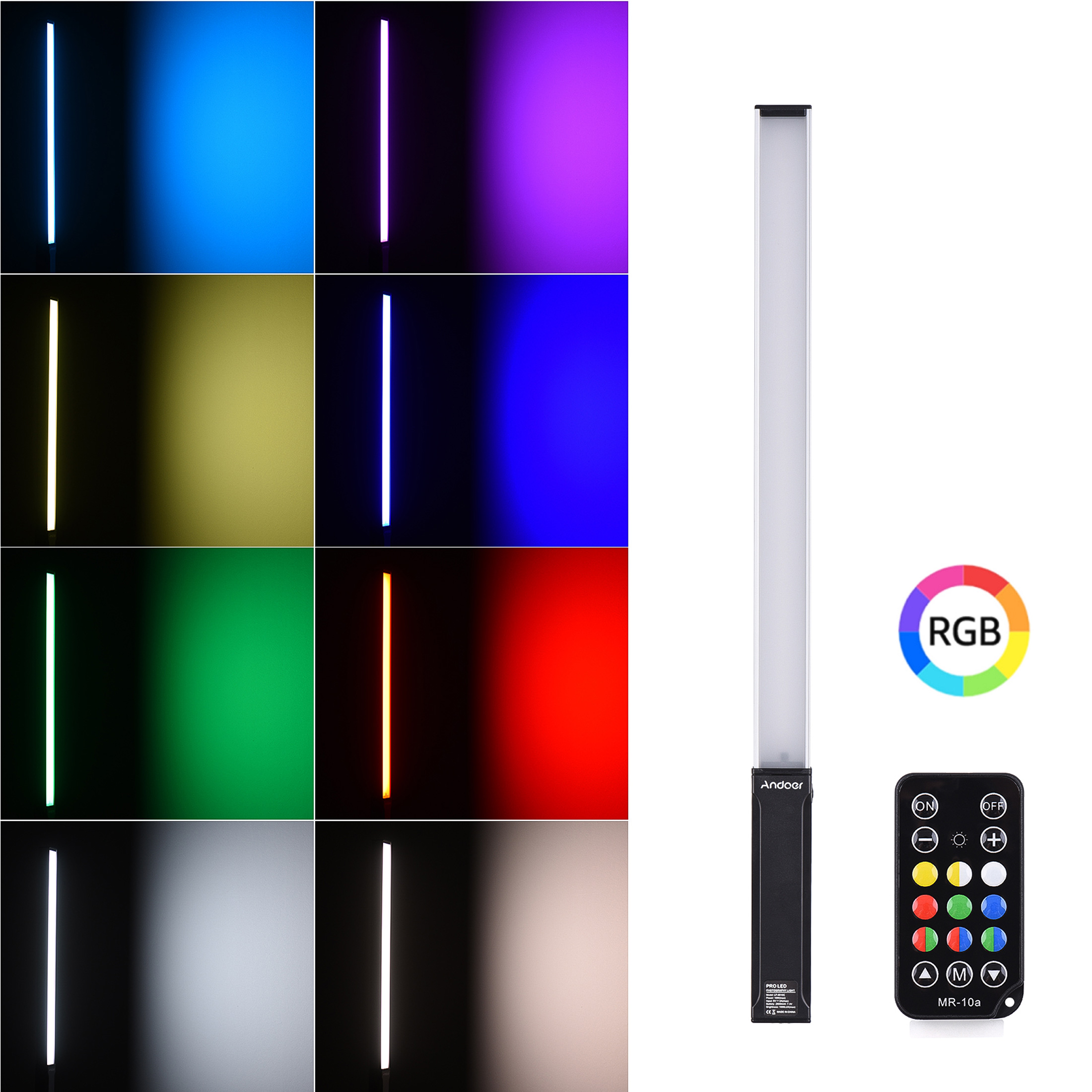Andoer Portable Handheld LED Video Light Wand 10W 9 Colors CRI95+ 3200K ...