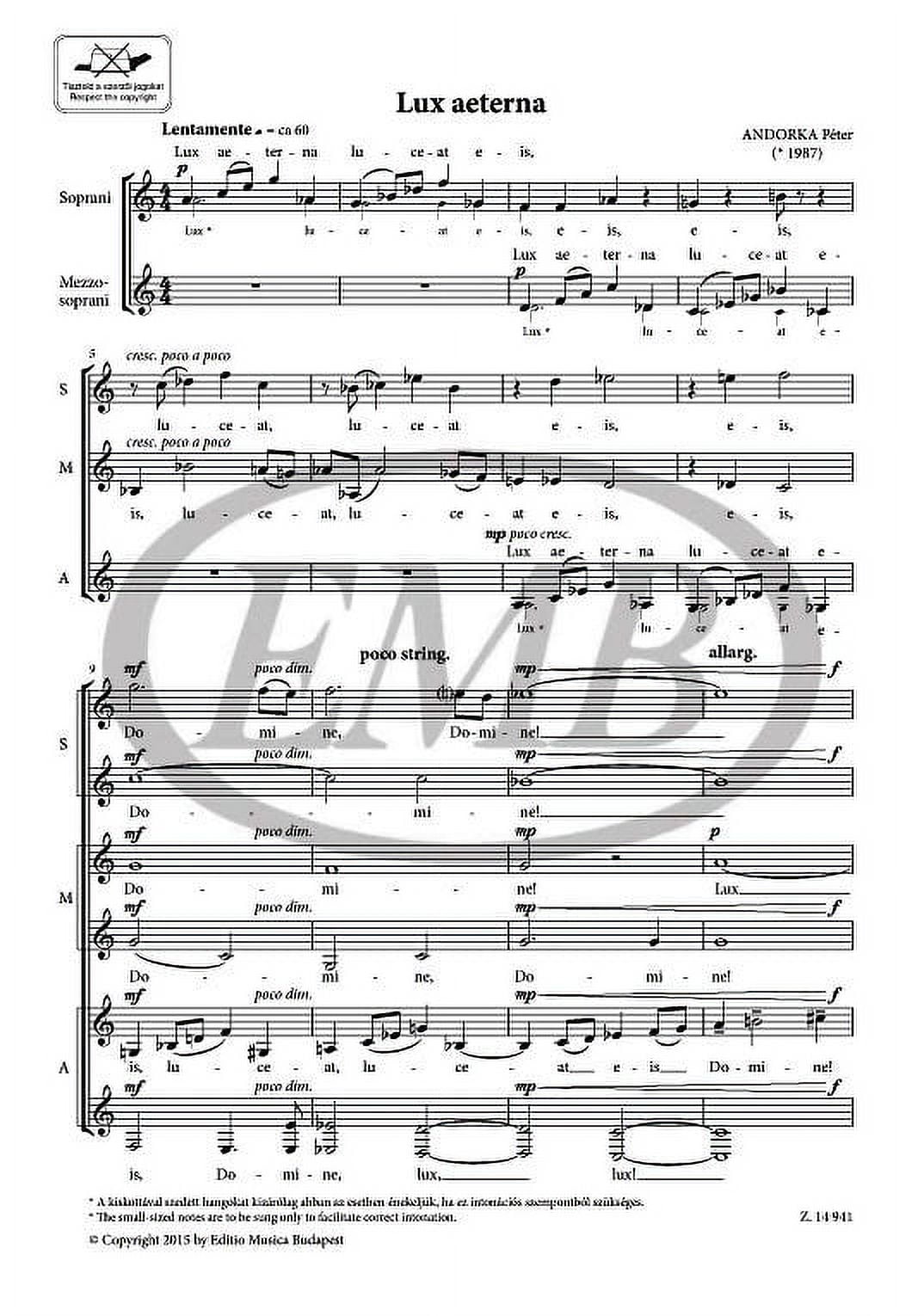 Andorka Péter Máté: Three Liturgical Chants I. Lux aeterna / for six ...