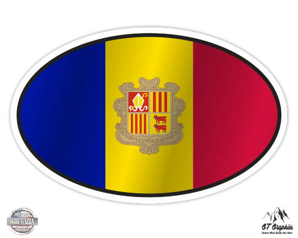 Andorra Flag Oval - 12" Vinyl Sticker Waterproof Decal - Walmart.com