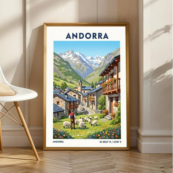 Andorra Mountain Village Art Print: Vintage Travel Poster, Unframed ...