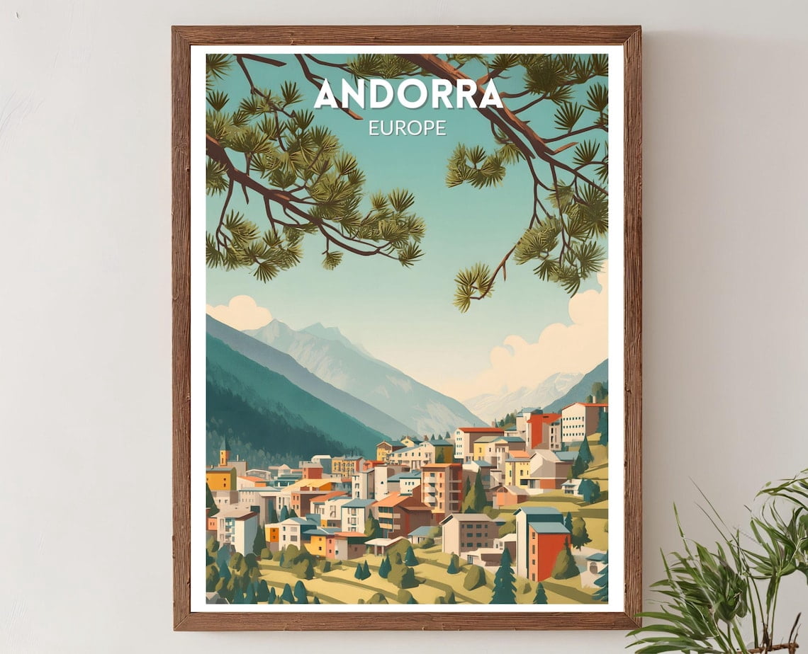 Andorra Retro Travel Mid Century Modern Vintage Pyrenees Mountain Art ...