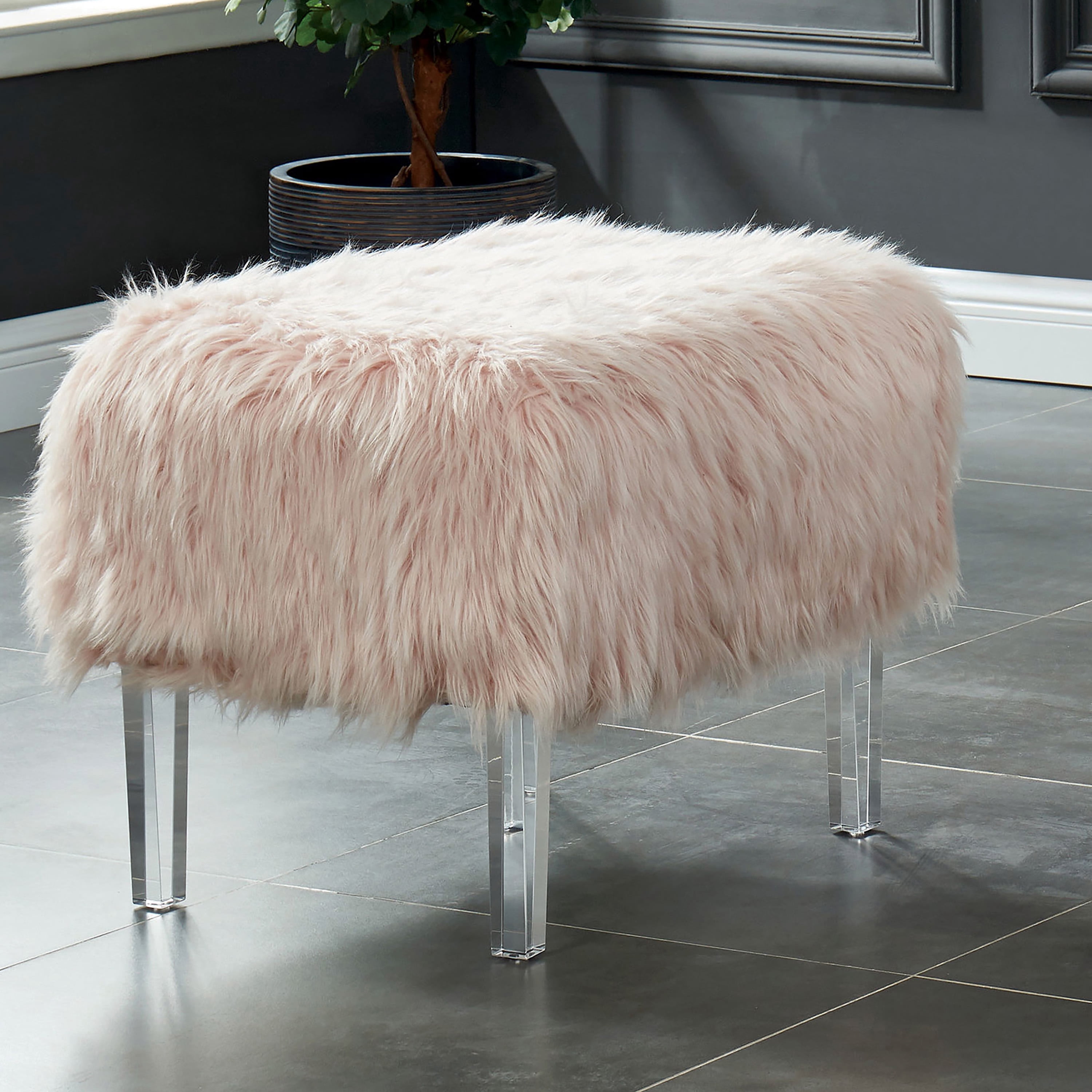 Andral Upholstered Fabric Ottoman, Pink - Walmart.com