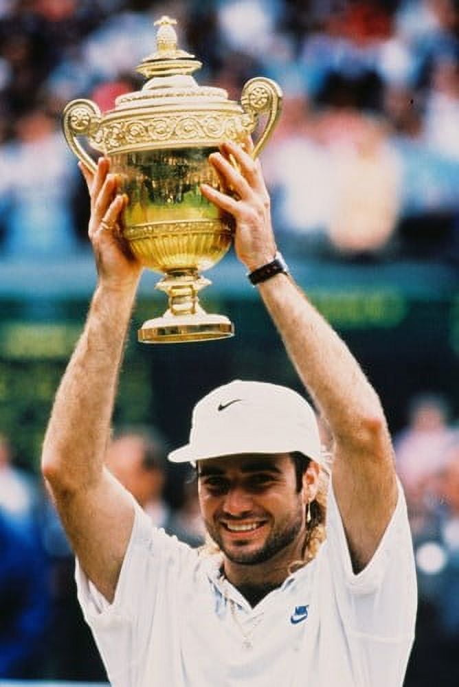 Andre Agassi tennis legend holds up Wimbledon trophy 1992 24x36 Poster ...