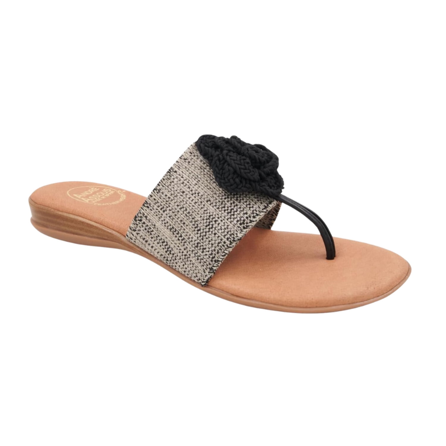Andre Assous Women's Nara Flat Sandal, Black/Beige Linen - Walmart.com