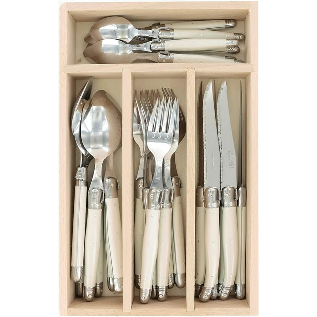 Andre Verdier Laguiole Debutant 24 Piece Flatware Set, Steak Knives, Forks, Soup Spoons ...