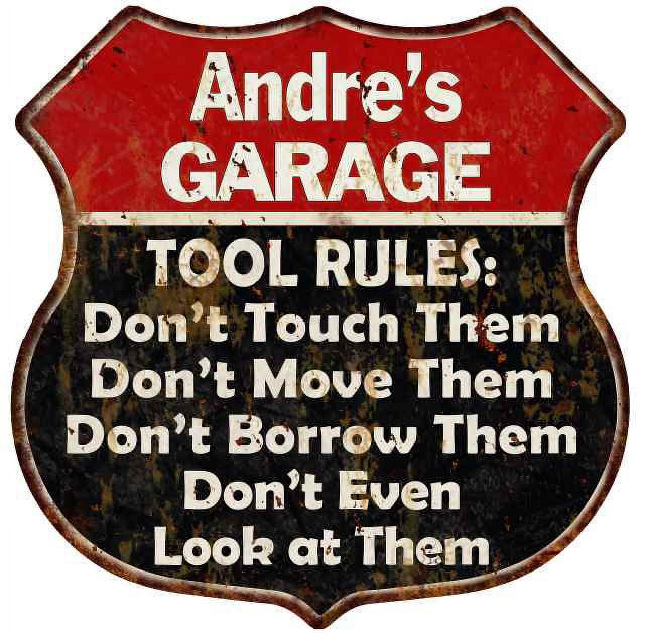 Andre's Garage Tool Rules Sign Gift 12x12 Red Sign 211110027124 ...