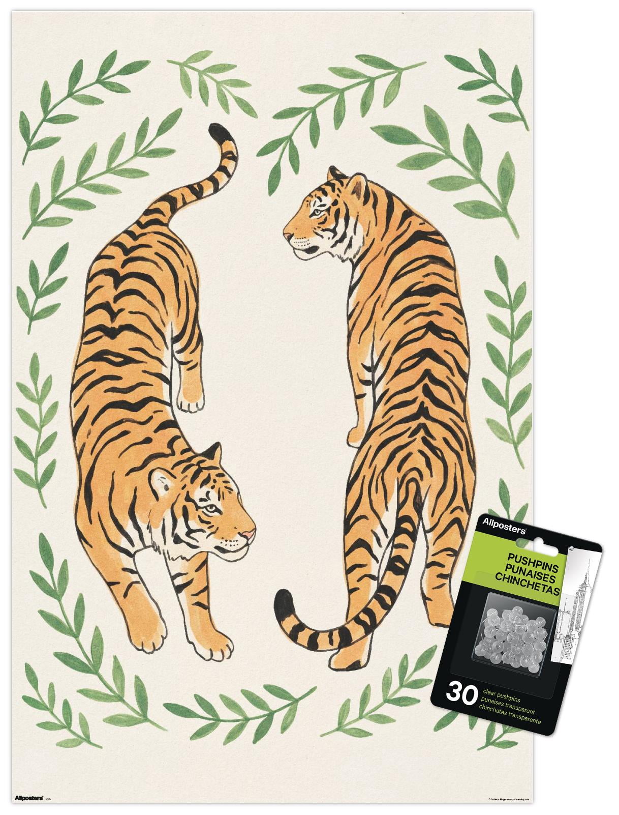 Andreas Magnusson - Two Tigers Wall Poster with Push Pins, 14.725" x 22 ...