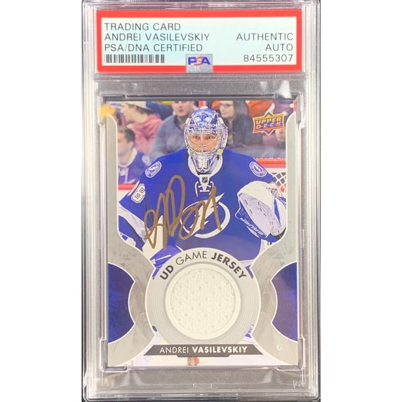 Andrei Vasilevskiy auto card Game Used Worn UD Game Jersey Lightning ...