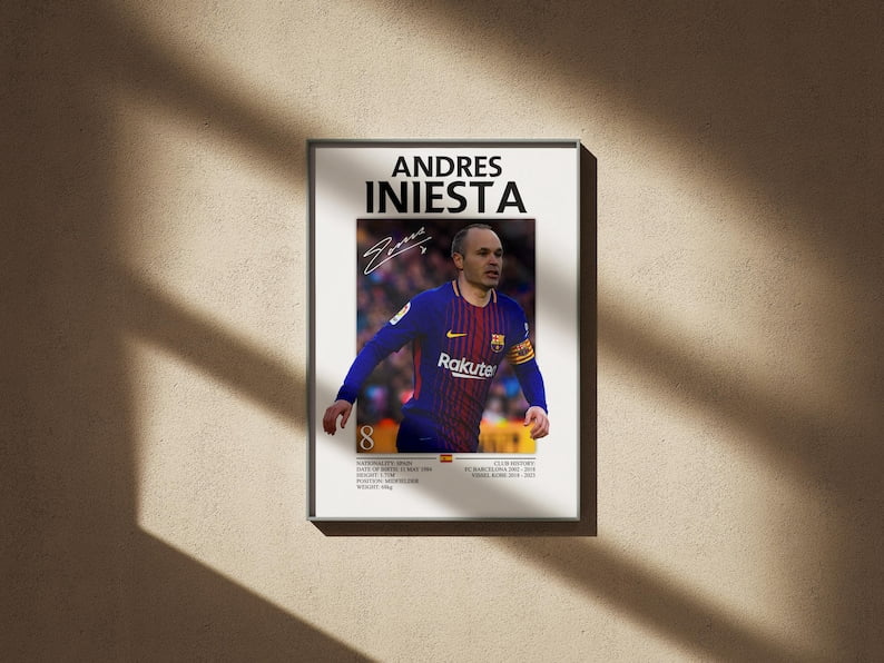 Andres Iniesta Barcelona Poster Number 8 Legendary Soccer Wall Art Size ...