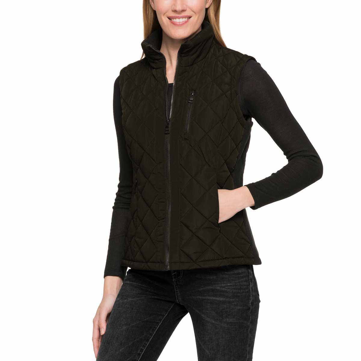 Andrew Marc Women's Quilted Vest with Ribbed Knit Side Panels and ...
