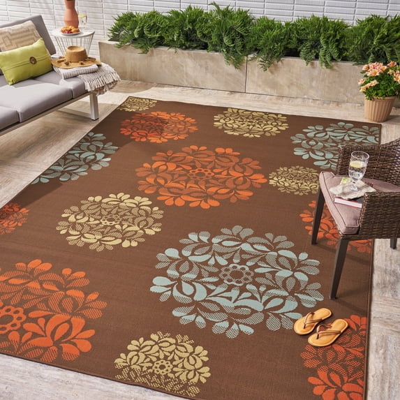 Andrew Outdoor Floral 8 X 11 Area Rug, Brown, Multicolored - Walmart.com