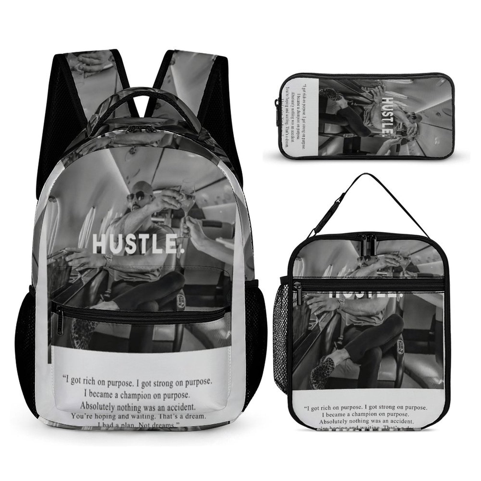 Andrew Tate Inspirational Quote Poster Hustle 3 PC Backpack Set Casual ...